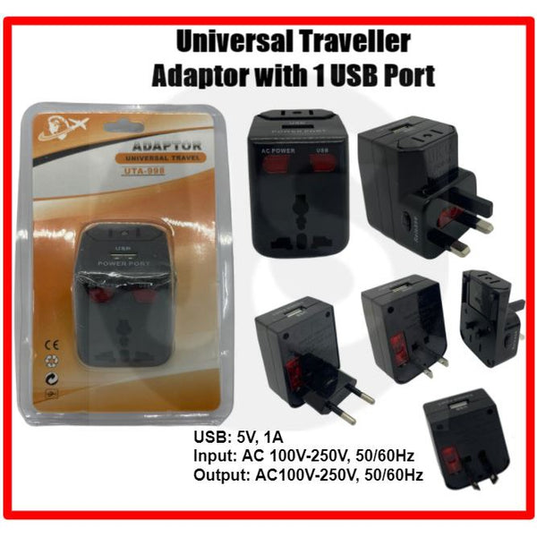 Univeral Traveller Adaptor with 1 USB Port – JStore SG