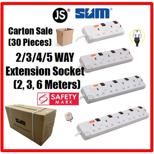 2/3/4/5/6 Gang Extension Socket with Singapore Safety Mark (0.5, 1, 2 ...