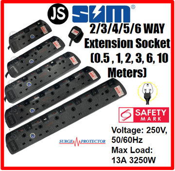 2/3/4/5/6 Gang Extension Socket with Singapore Safety Mark (0.5, 1, 2 ...